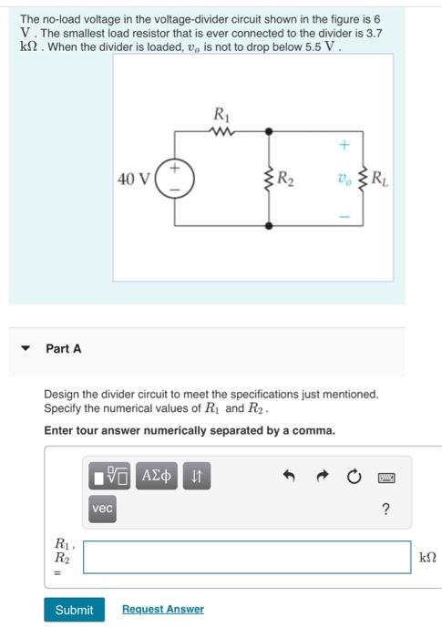 Solved The no-load voltage in the voltage-divider circuit | Chegg.com
