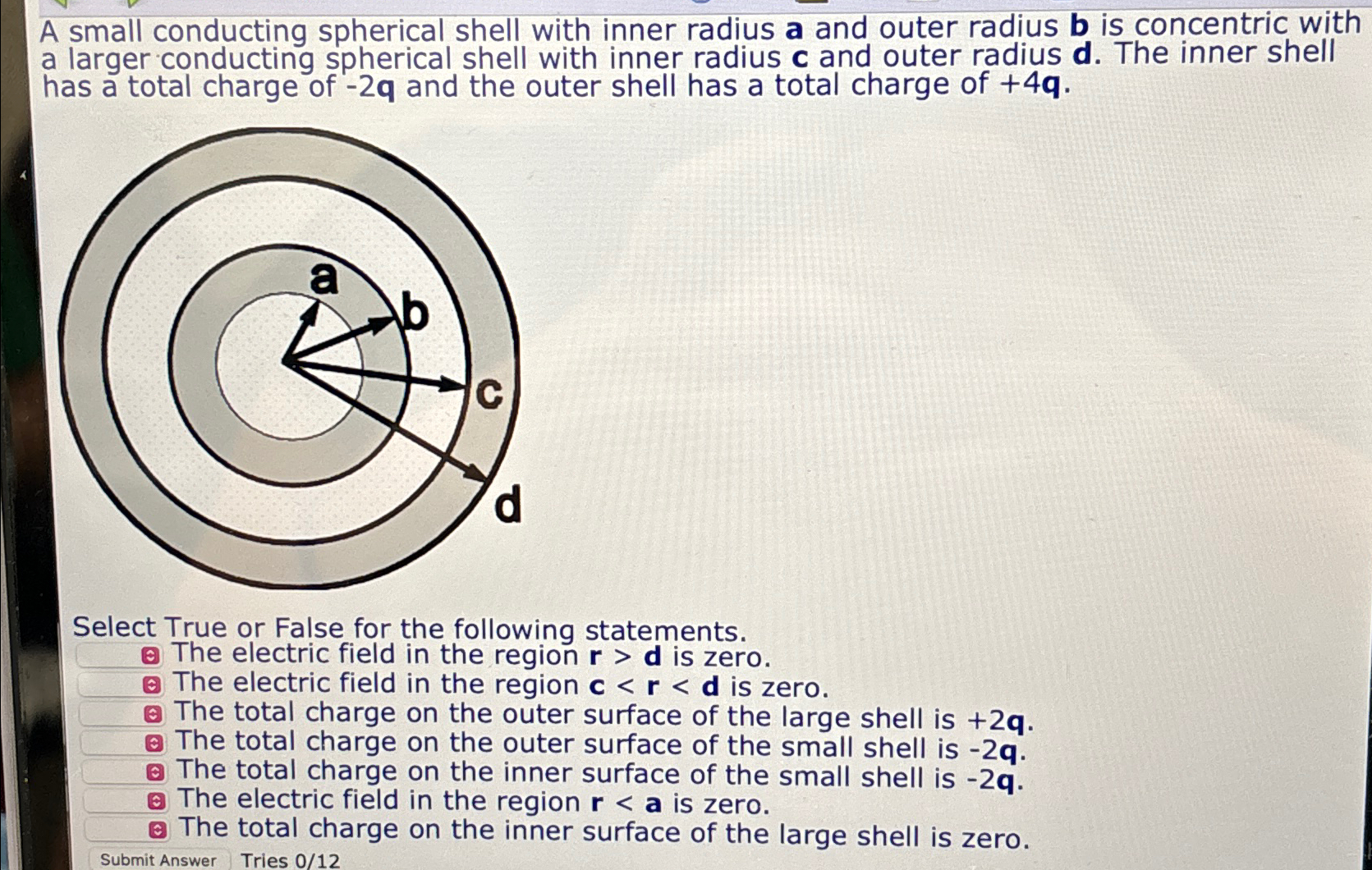 Solved A small conducting spherical shell with inner radius | Chegg.com