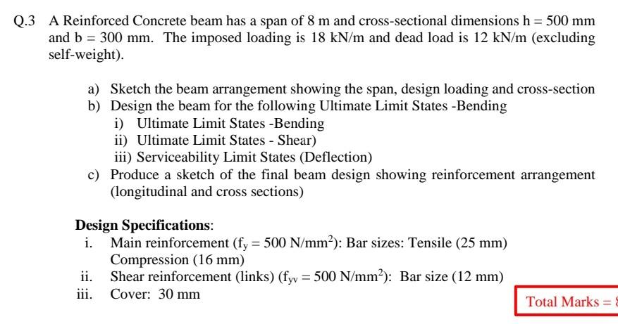 Solved A Reinforced Concrete beam has a span of 8 m and | Chegg.com