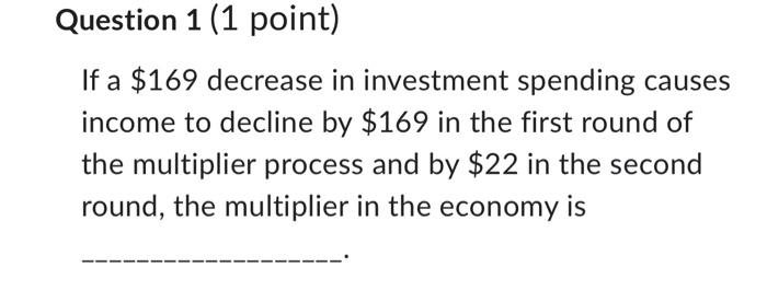 Solved If a \$169 decrease in investment spending causes | Chegg.com