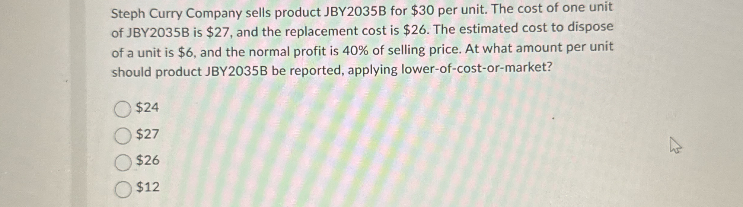 Solved Steph Curry Company sells product JBY2035B for $30 | Chegg.com