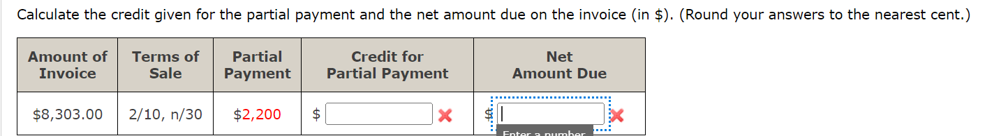Solved Calculate the credit given for the partial payment | Chegg.com
