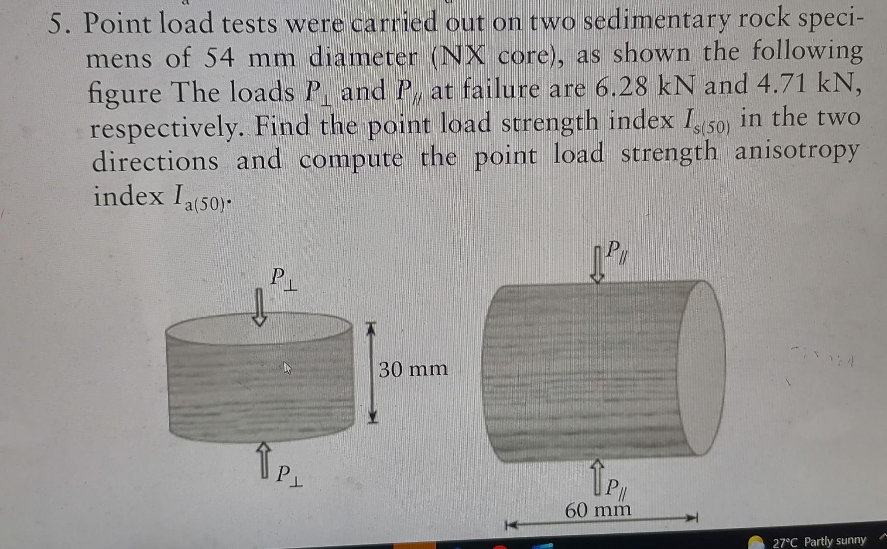 Solved 5. Point load tests were carried out on two | Chegg.com