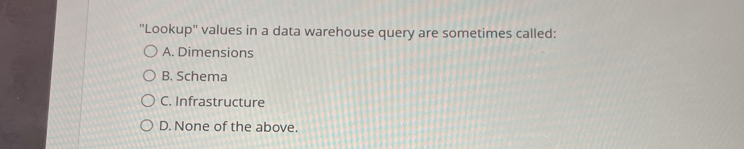 Solved "Lookup" values in a data warehouse query are | Chegg.com