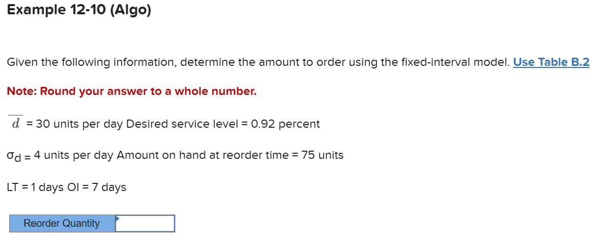 Solved Example 12-10 (Algo)Given the following information, | Chegg.com