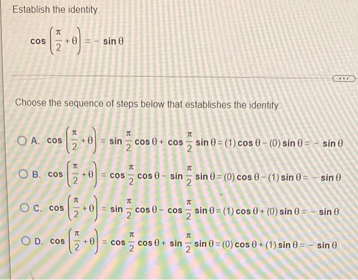 Solved Establish the identity COS Na sino L! Choose the | Chegg.com