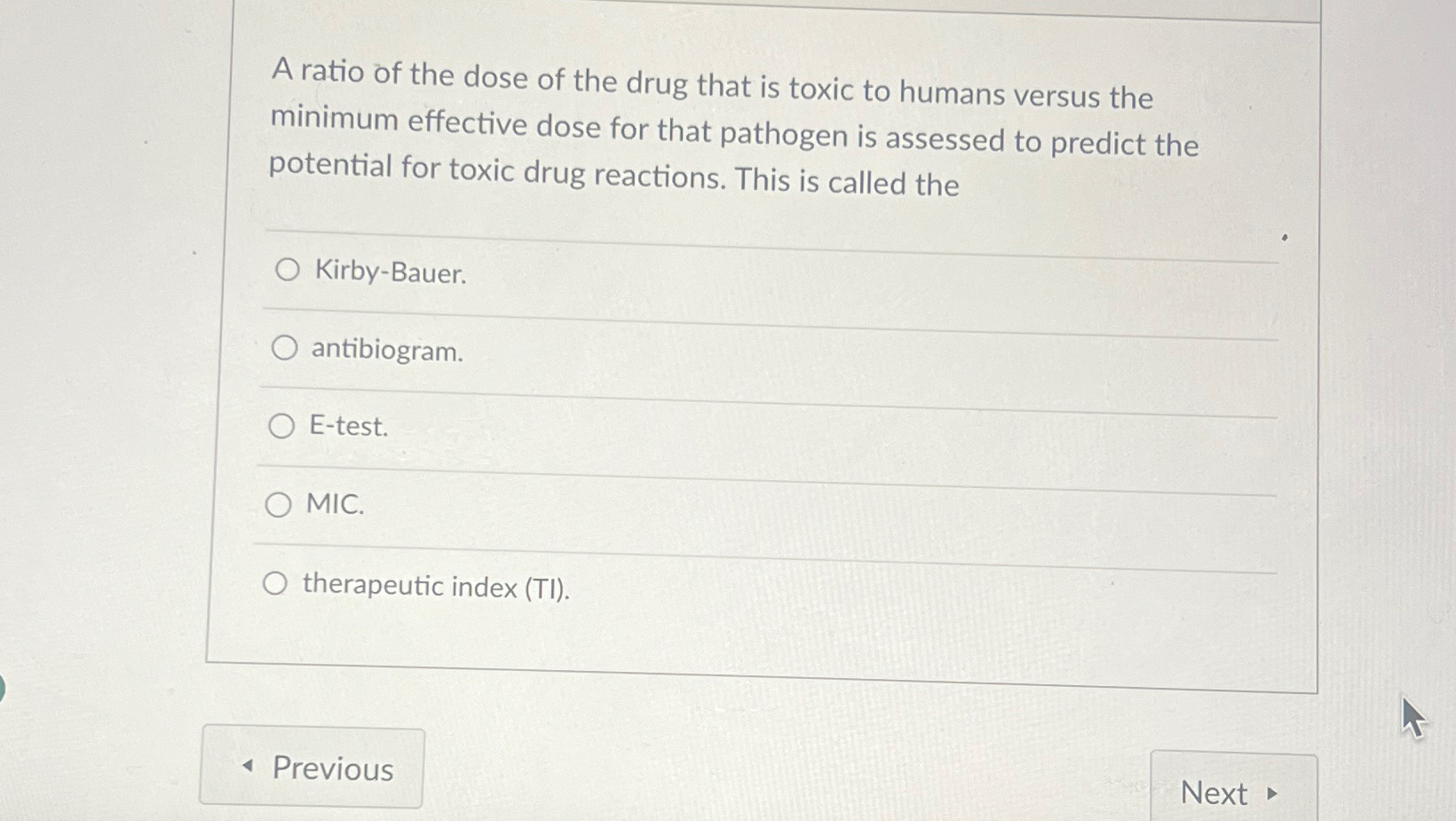 Solved A ratio of the dose of the drug that is toxic to | Chegg.com