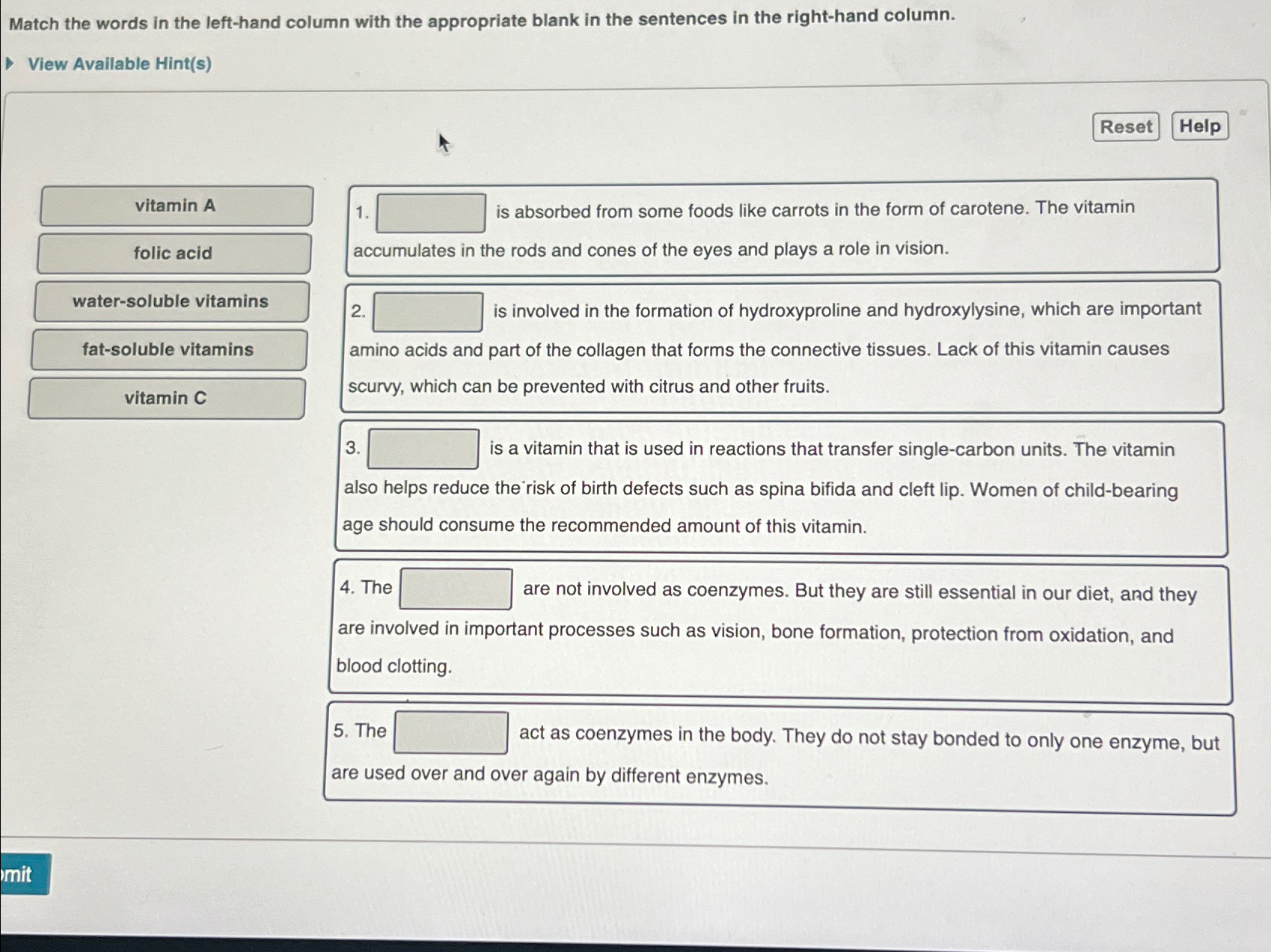 Solved Match the words in the left-hand column with the | Chegg.com