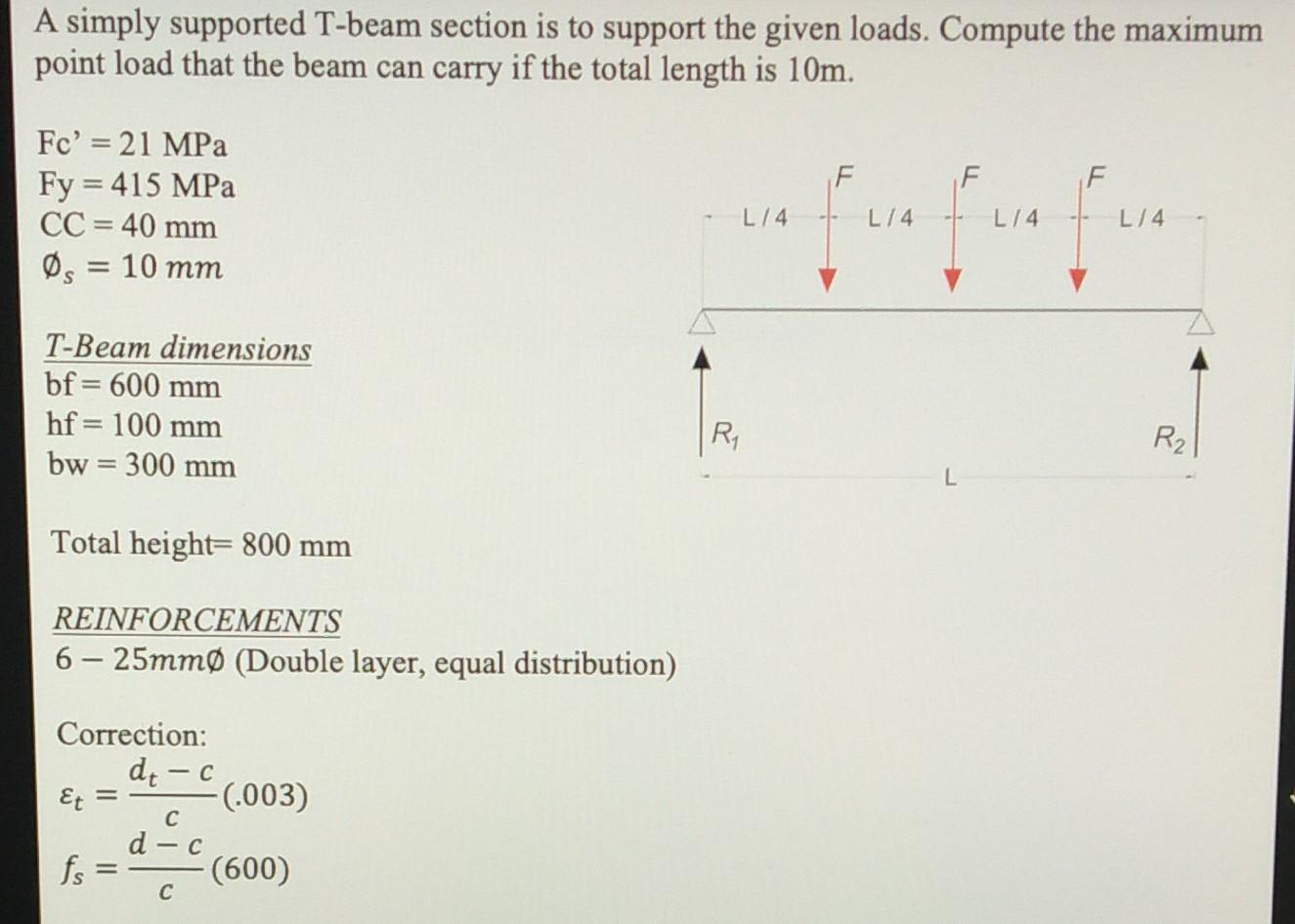 Solved A simply supported T-beam section is to support the | Chegg.com