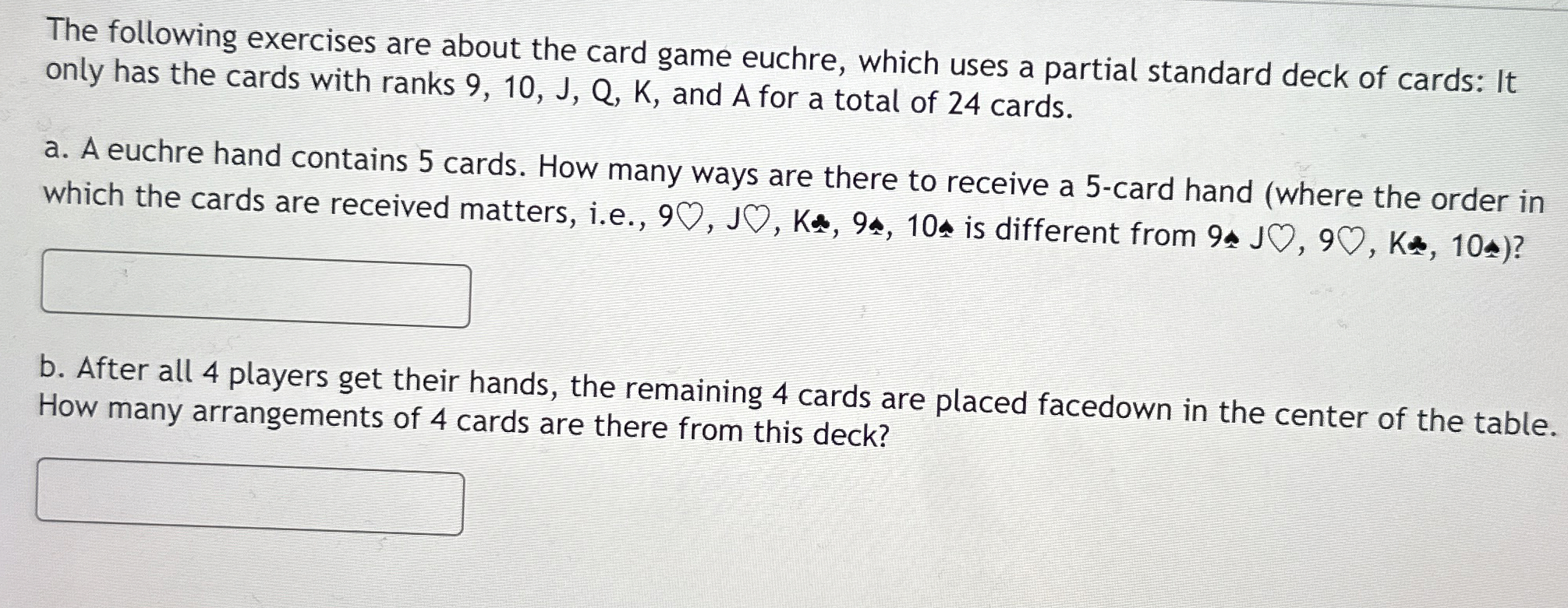 Solved The following exercises are about the card game | Chegg.com