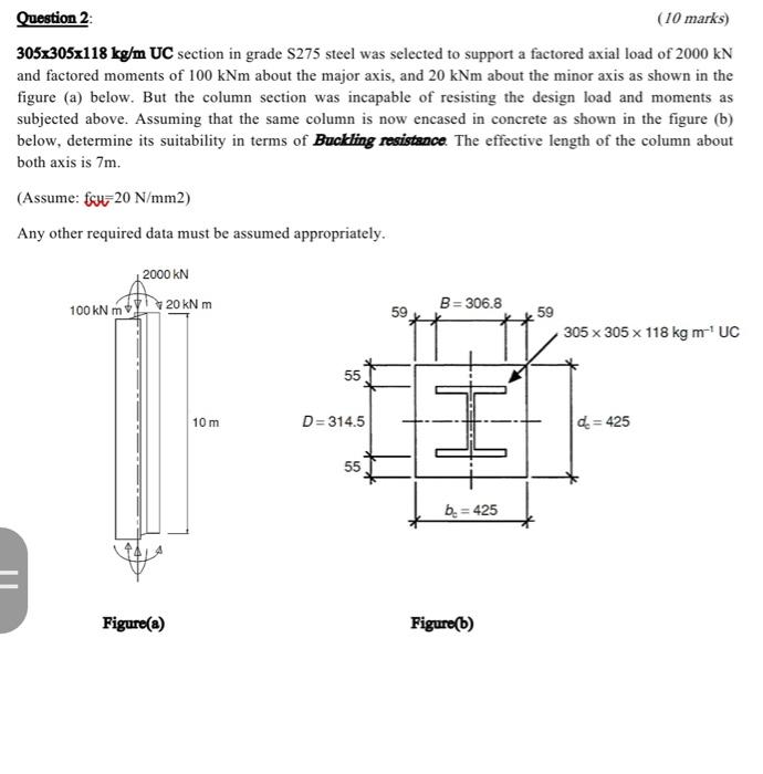 Question 2 (10 marks) 305x305x118 kg/m UC section in | Chegg.com