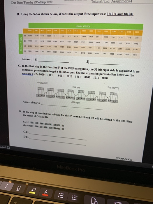 Due Date: Tuesday 29 of Sep 2020 Tutorial / Lab: | Chegg.com