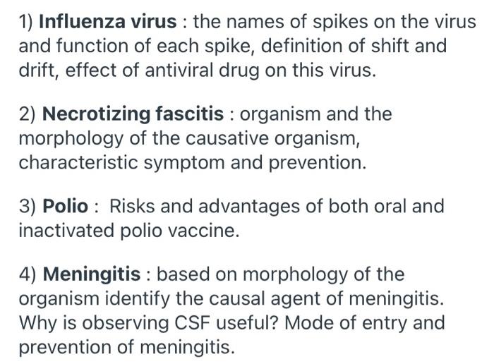 Solved 1) Influenza virus : the names of spikes on the virus | Chegg.com