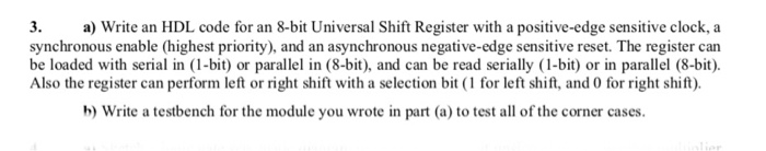 3. a) Write an HDL code for an 8-bit Universal Shift | Chegg.com