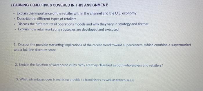 Solved LEARNING OBJECTIVES COVERED IN THIS ASSIGNMENT: | Chegg.com