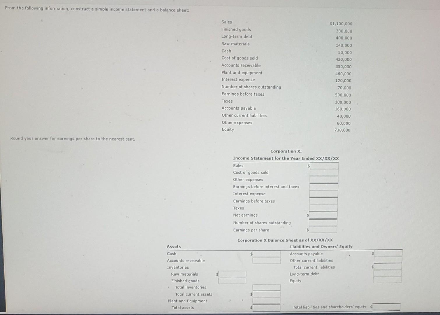 Solved From the following information, construct a simple | Chegg.com