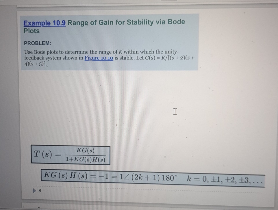 Example 10.9 ﻿Range of Gain for Stability via Bode | Chegg.com