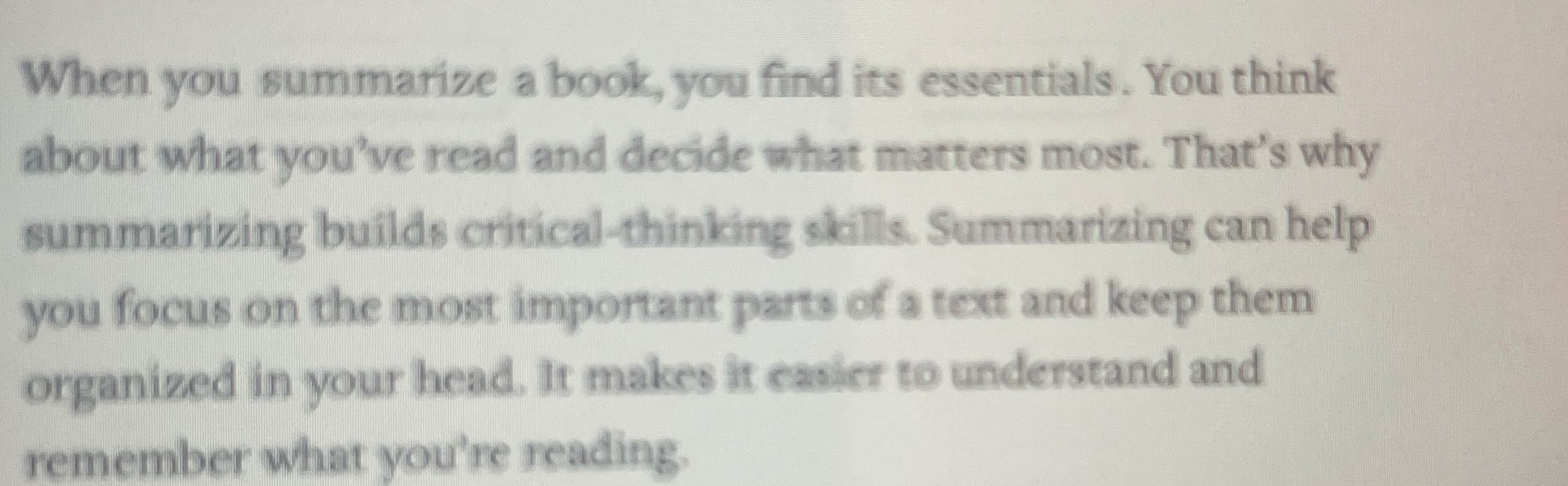 Solved When you summarize a book, you find its essentials. | Chegg.com