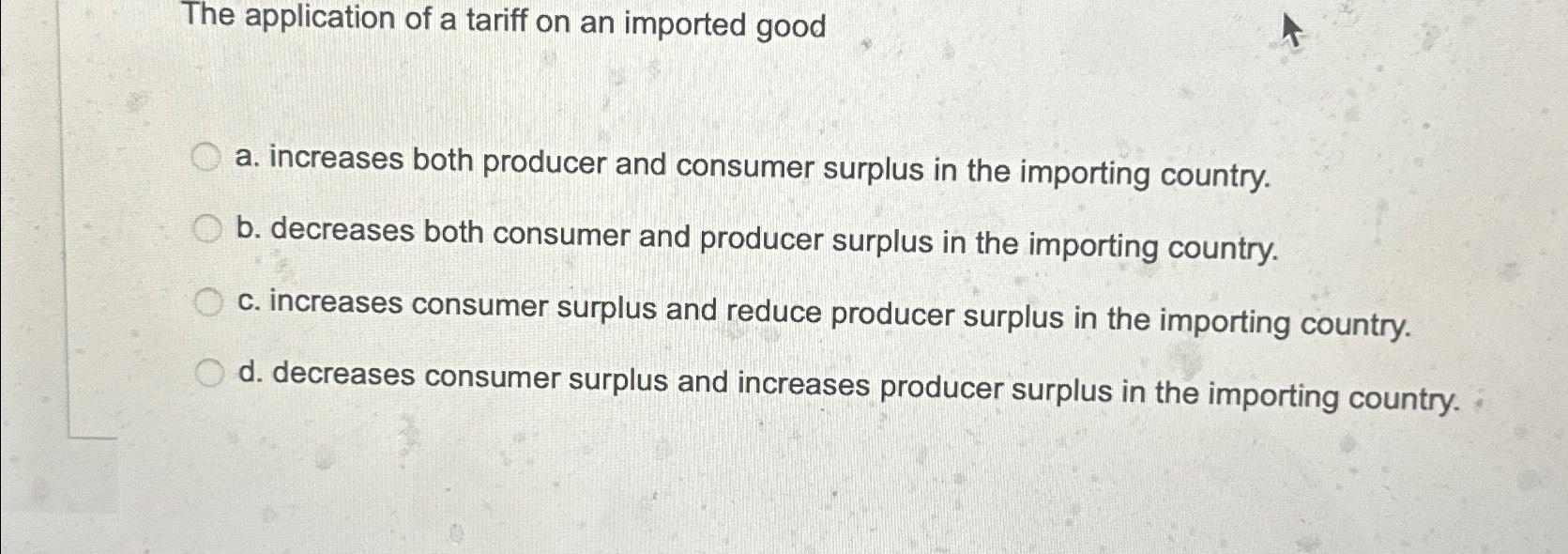 Solved The application of a tariff on an imported gooda. | Chegg.com