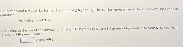Solved The compound NH3 can be formed by combining N2 and | Chegg.com