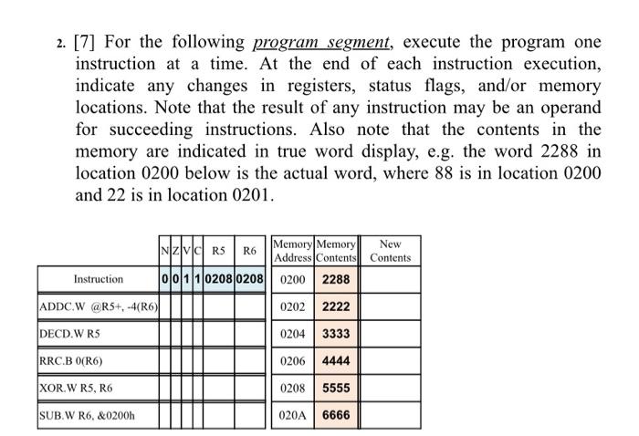 Solved 2. [7] For the following program segment, execute the | Chegg.com