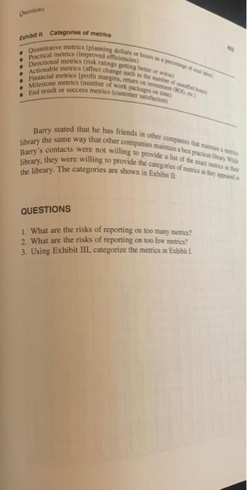 Solved Read "The Need for Project Management Metrics (C) | Chegg.com