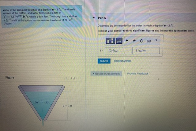 Solved Water in the triangular trough is at a depth of y3 | Chegg.com
