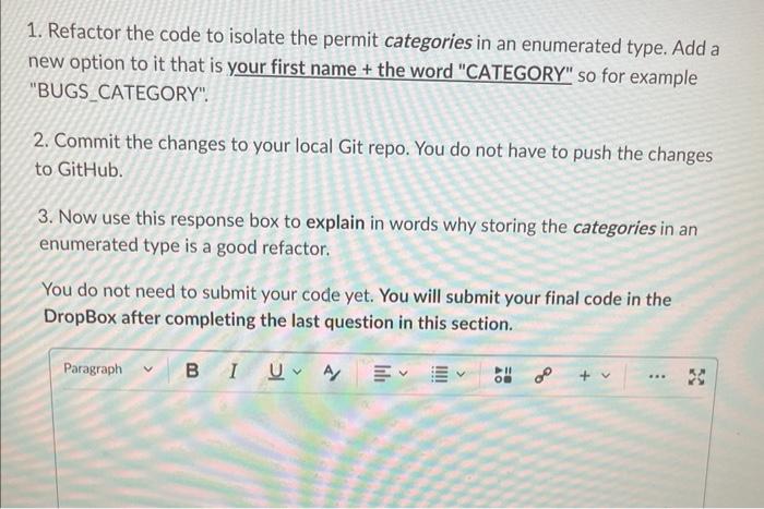 1. Refactor the code to isolate the permit categories | Chegg.com