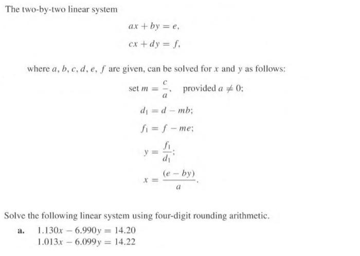 Solved The two-by-two linear system ax+by=e,cx+dy=f, where | Chegg.com