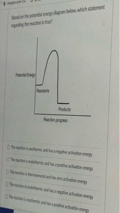 Solved Bused on the potential energy diagram below, which | Chegg.com