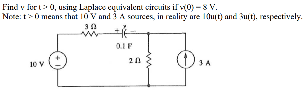 Solved Find v ﻿for t>0, ﻿using Laplace equivalent circuits | Chegg.com