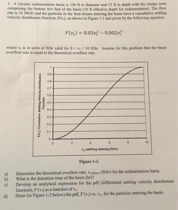 Solved 1. A circular sedimentation basin is 146ft in | Chegg.com