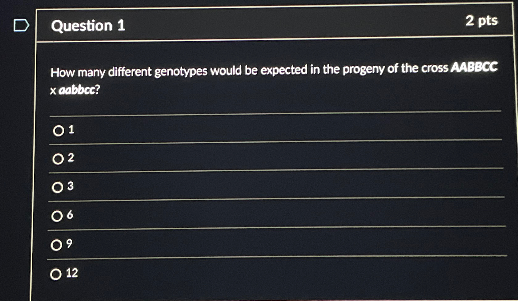 Solved Question 12 ptsHow many different genotypes would | Chegg.com Solved Question 12 ptsHow many different genotypes would | Chegg.com