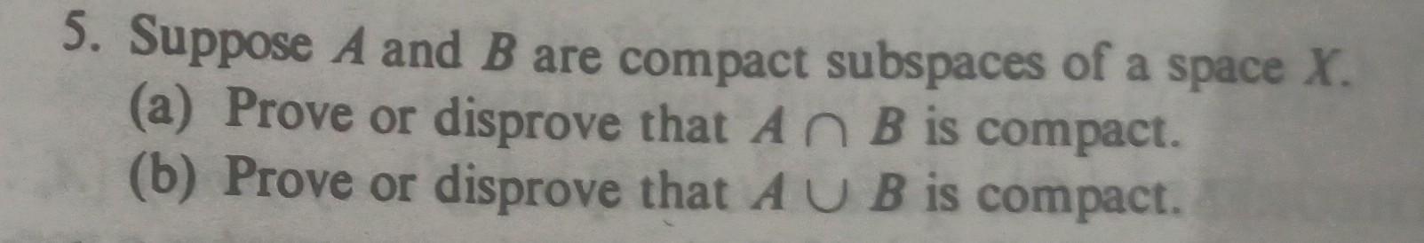 Solved 5. Suppose A and B are compact subspaces of a space | Chegg.com