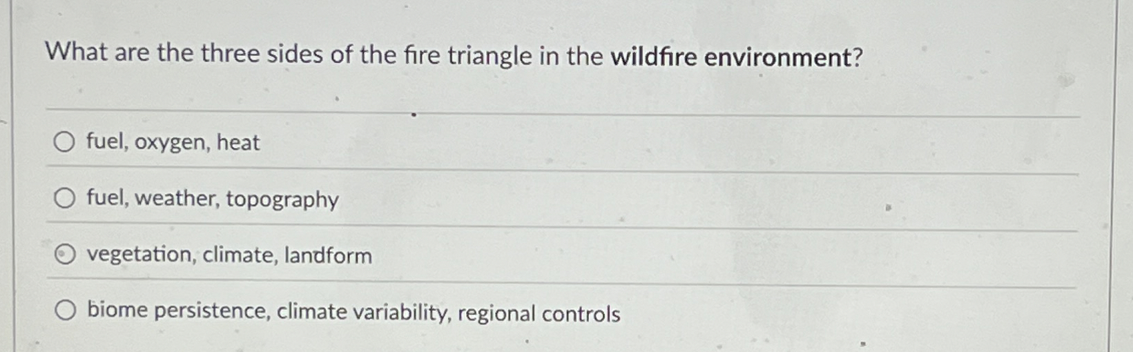 Solved What are the three sides of the fire triangle in the | Chegg.com
