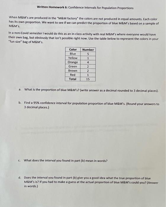 Solved Written Homework 6: Confidence intervals for | Chegg.com