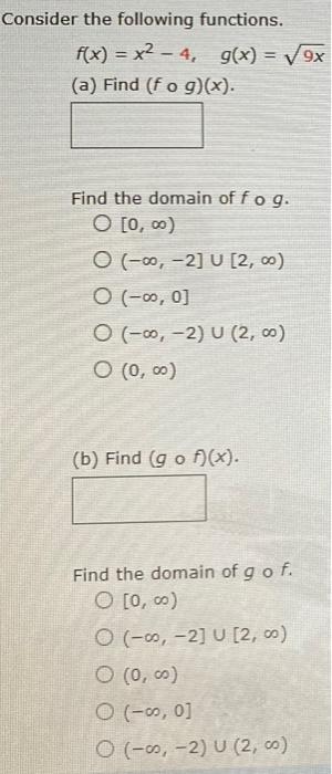 Solved Consider the following functions. f(x) = x2 + x, g(x) | Chegg.com