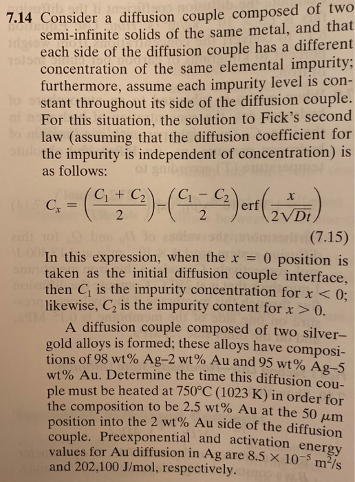 Solved 7.14 Consider a diffusion couple composed of two | Chegg.com