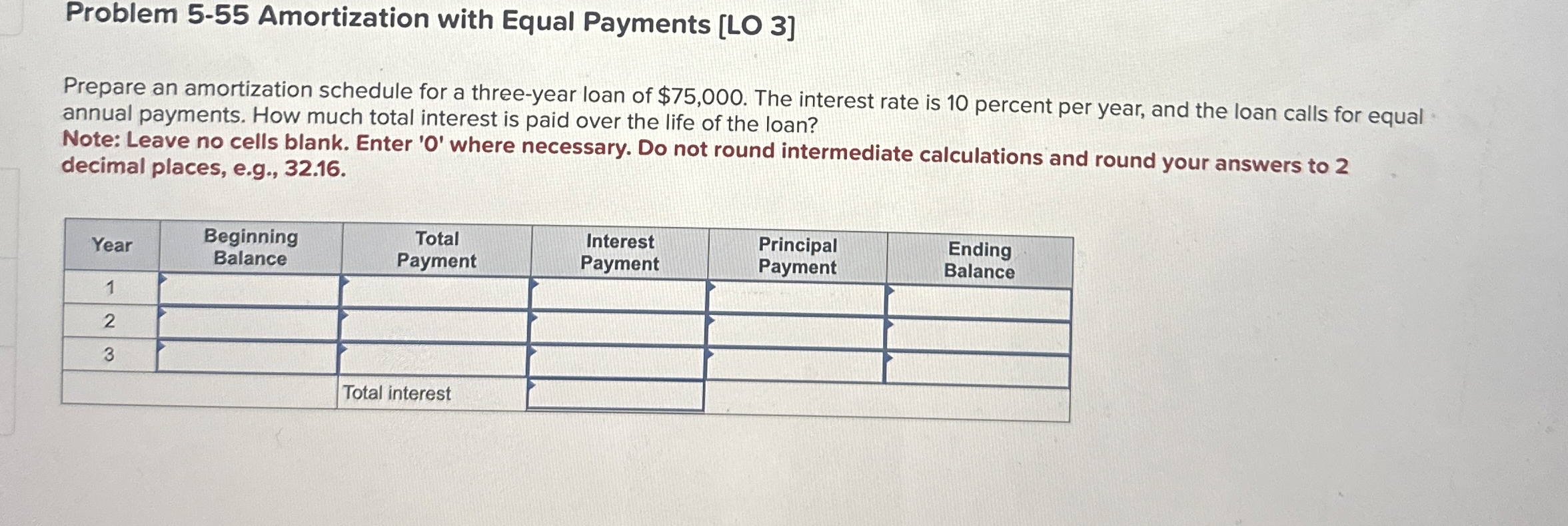 Solved Problem 5-55 ﻿Amortization with Equal Payments [LO | Chegg.com