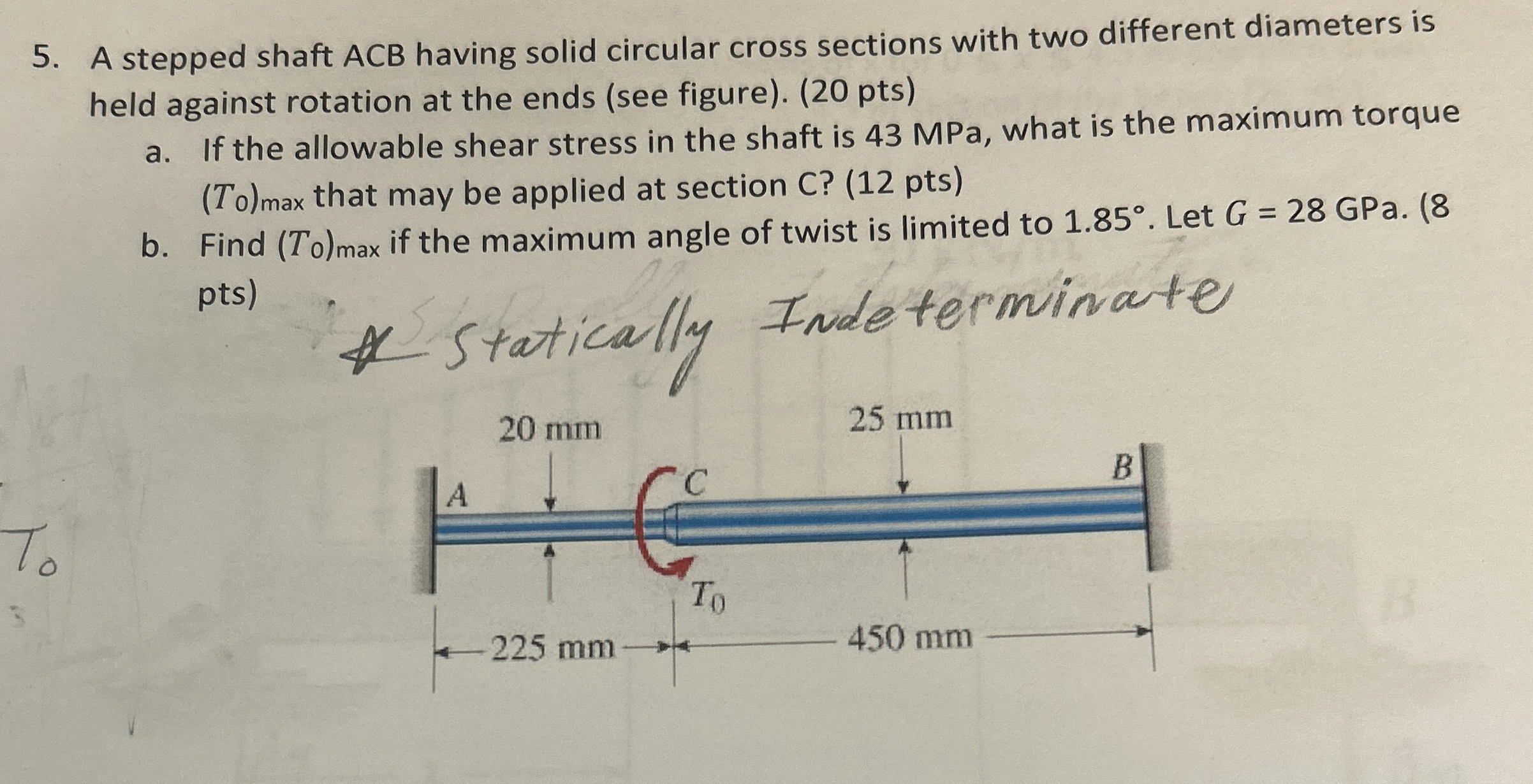 Solved A stepped shaft ACB having solid circular cross | Chegg.com