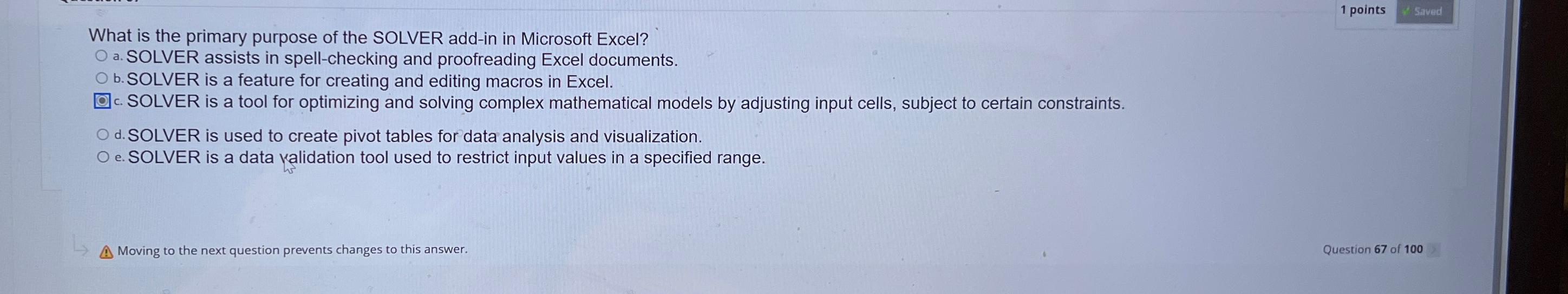 Solved What is the primary purpose of the SOLVER add-in in | Chegg.com