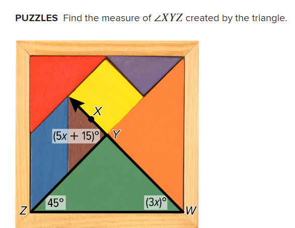 Solved PUZZLES Find the measure of ??xYZ ﻿created by the | Chegg.com