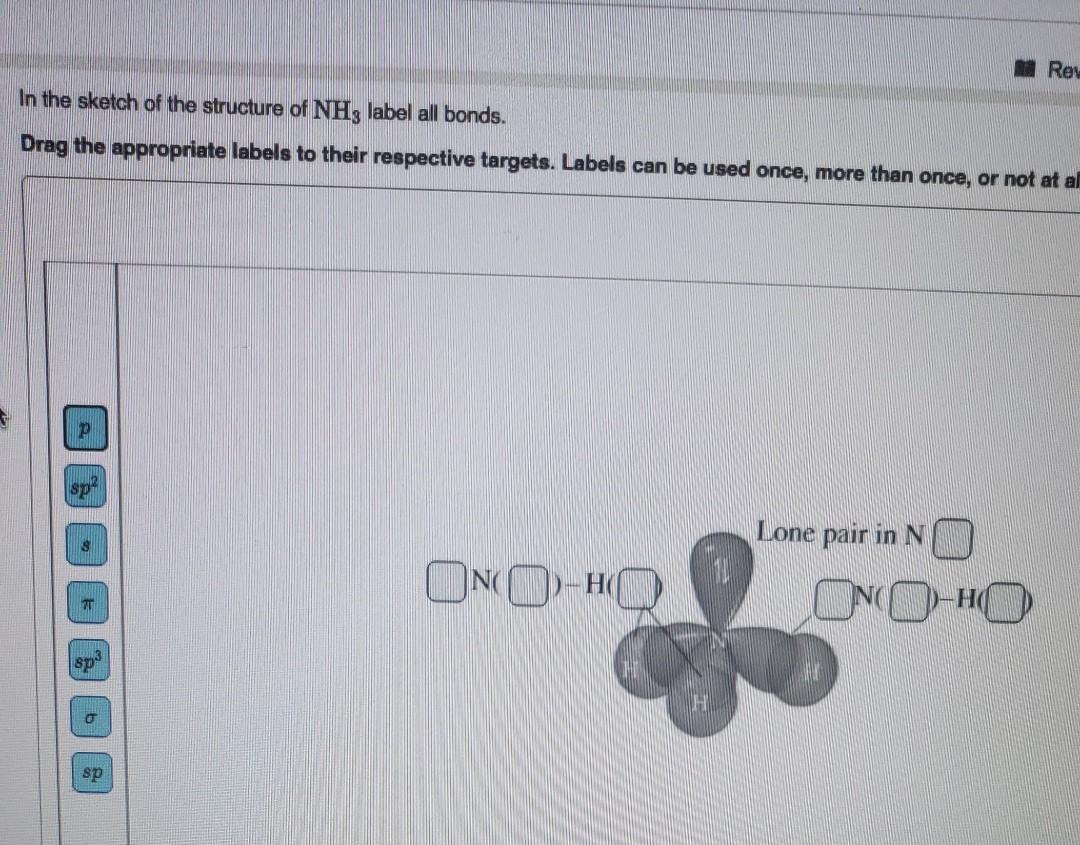 Solved Reu In the sketch of the structure of NH3 label all | Chegg.com