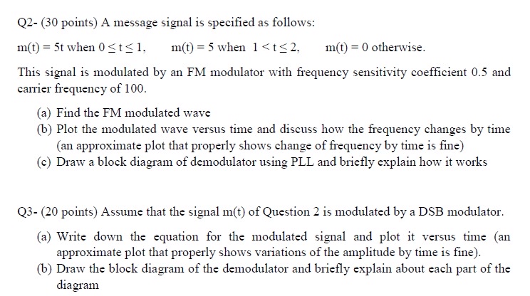 Solved Q2- (30 ﻿points) ﻿A message signal is specified as | Chegg.com