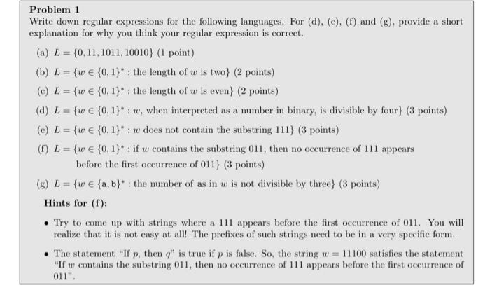 Solved Problem 1 Write down regular expressions for the | Chegg.com