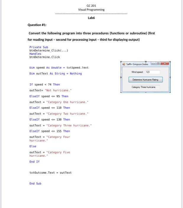 Solved GC 201 Visual Programming Lab6 Question #1: Convert | Chegg.com