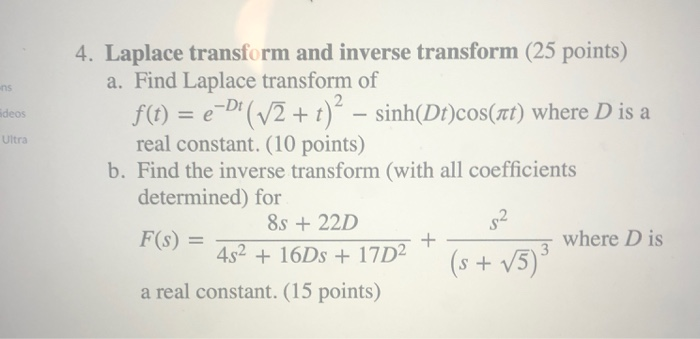 Solved ideos Ultra 4. Laplace transform and inverse | Chegg.com