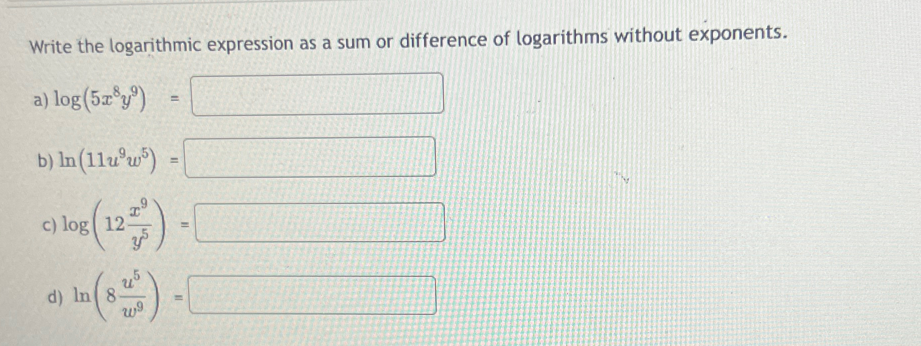 Solved Write the logarithmic expression as a sum or | Chegg.com