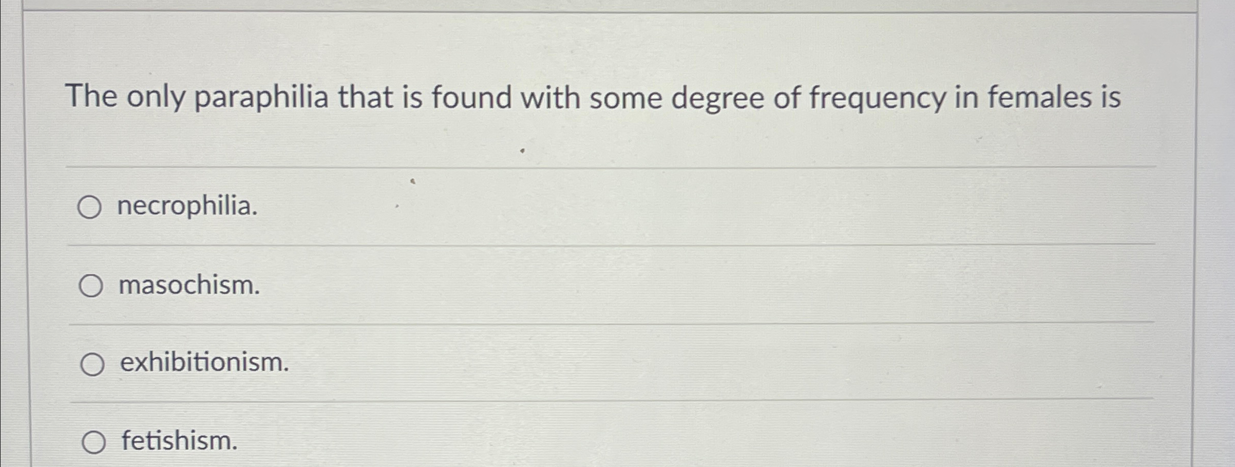 Solved The only paraphilia that is found with some degree of | Chegg.com