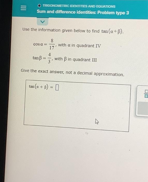 Solved = O TRIGONOMETRIC IDENTITIES AND EQUATIONS Sum and | Chegg.com